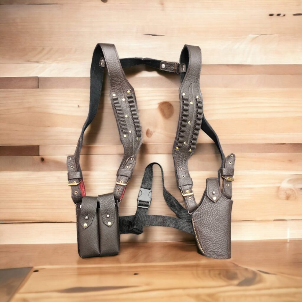 Double-Sided Leather Shoulder Holster for 9mm Pistols with 2 Magazine ...