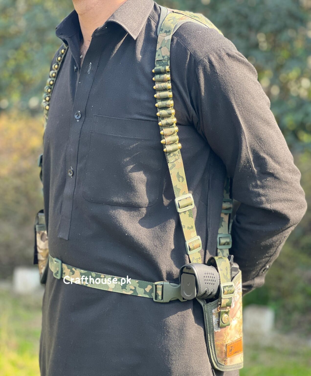 Shoulder holster double sided for 30 bore and 9mm - green | Craft House